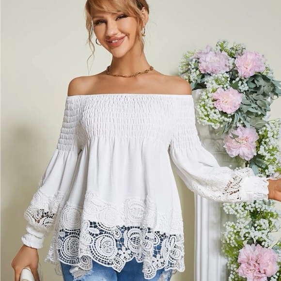 Tops | Boho Off Shoulder Lace Blouse | Poshmark